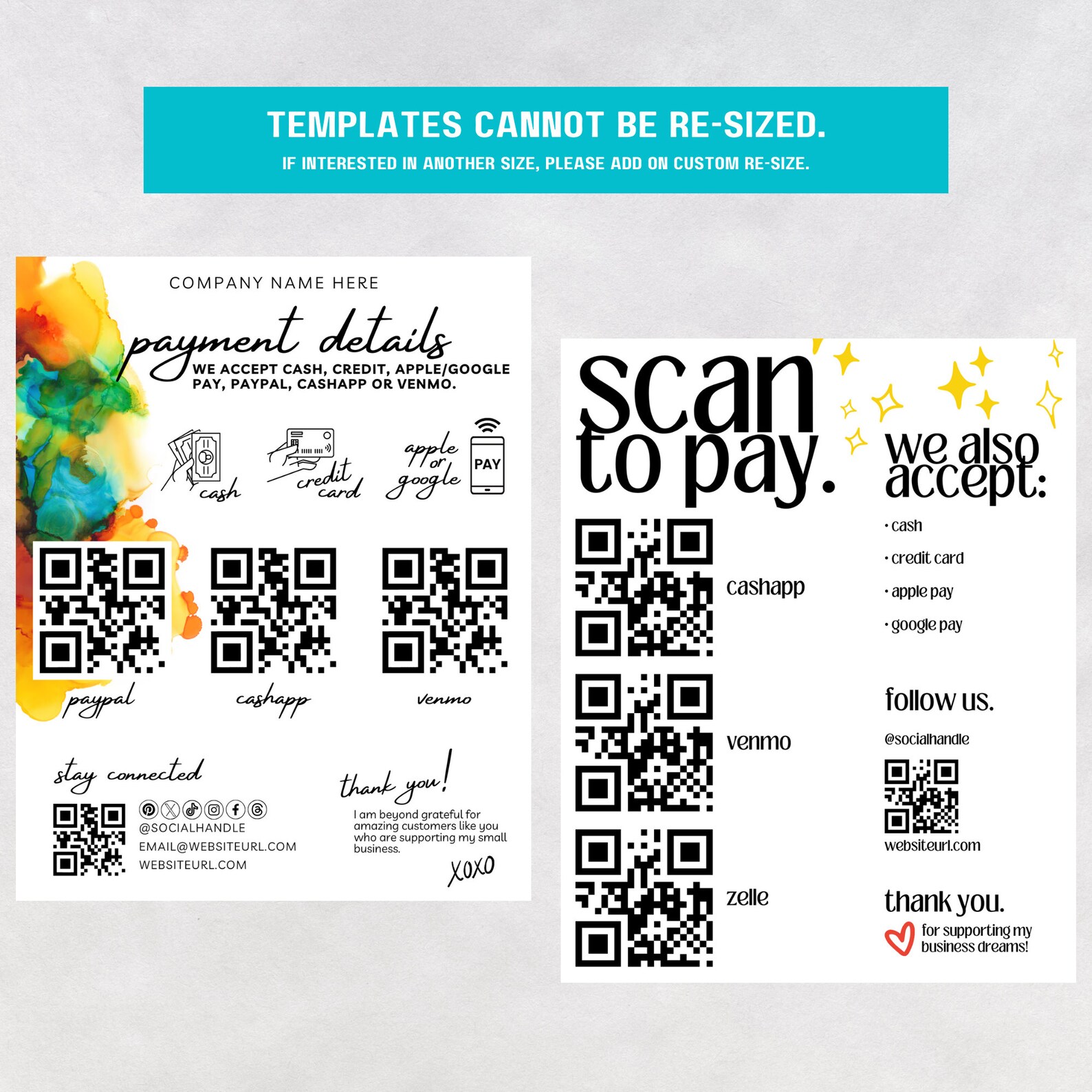 Accepted Payment QR Code Sign Template Scan to Pay Canva Template DIY ...