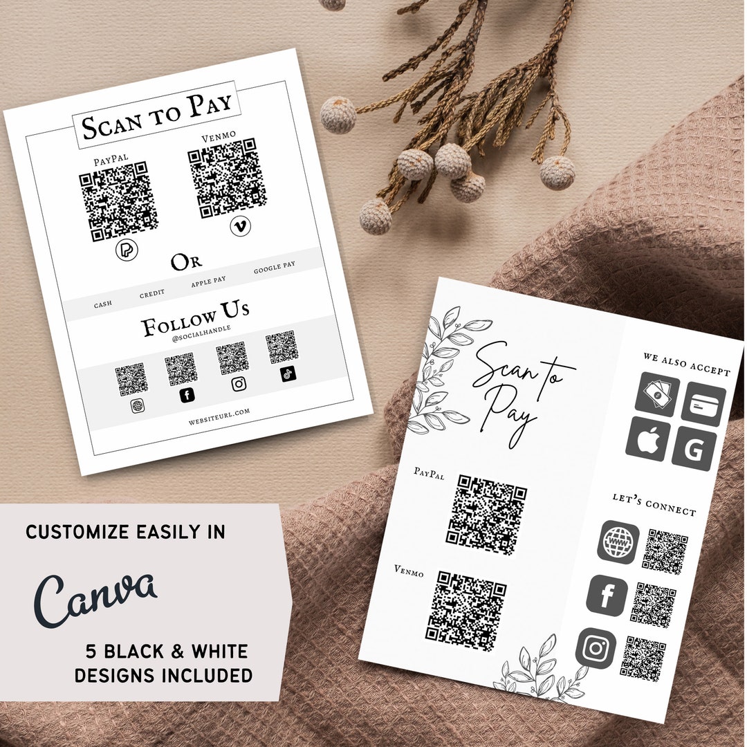 QR Payment Black & White Template Scan to Pay Templates 8x10" Scan to ...