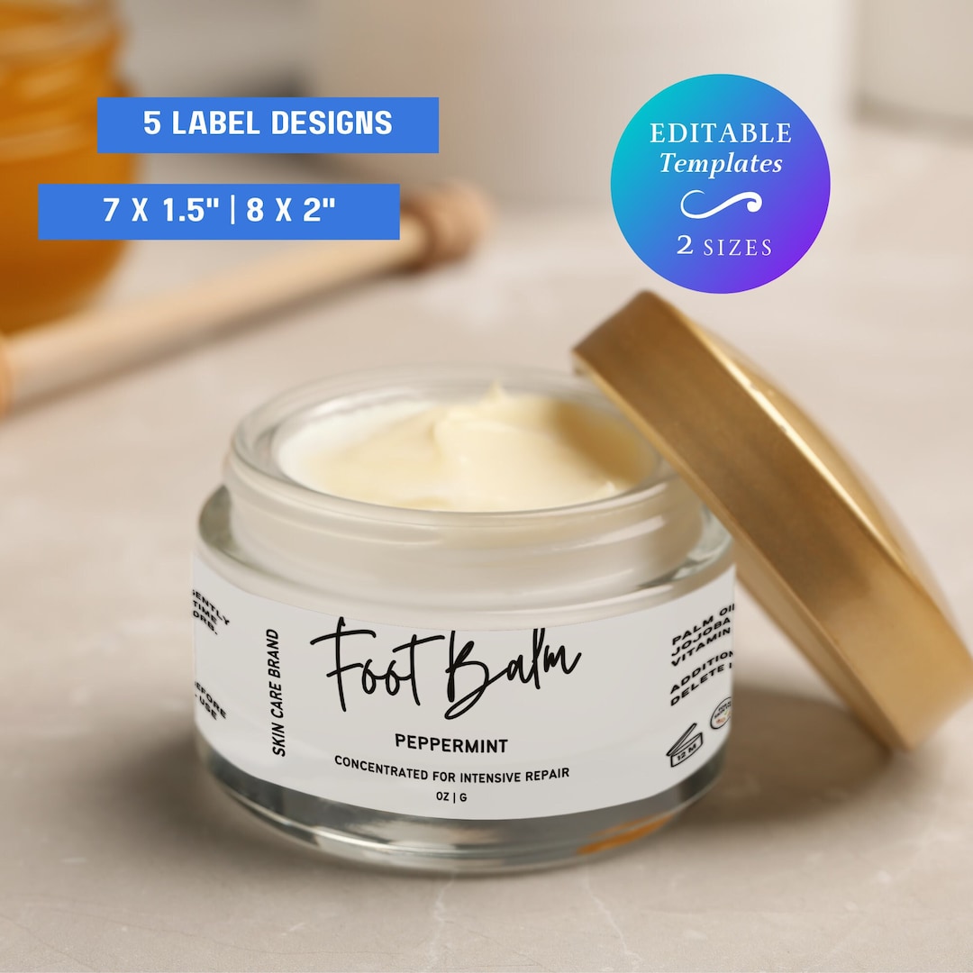 Foot Balm Wrap Around Cosmetic Jar Label Template Editable Lotion ...
