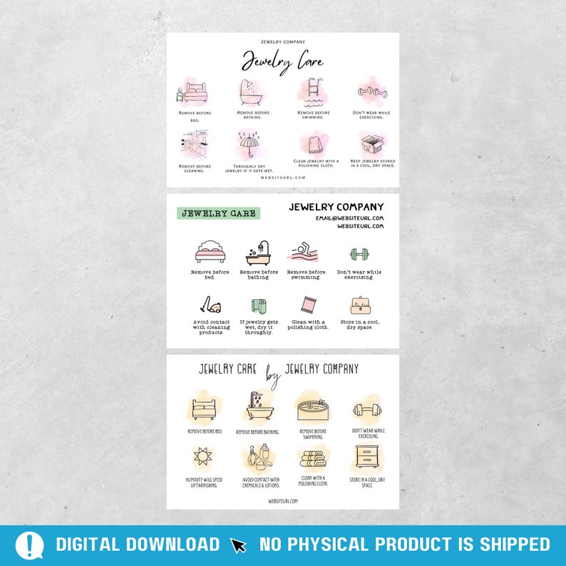 Editable Jewelry Care Card Insert Template DIY Jewelry Care Card ...