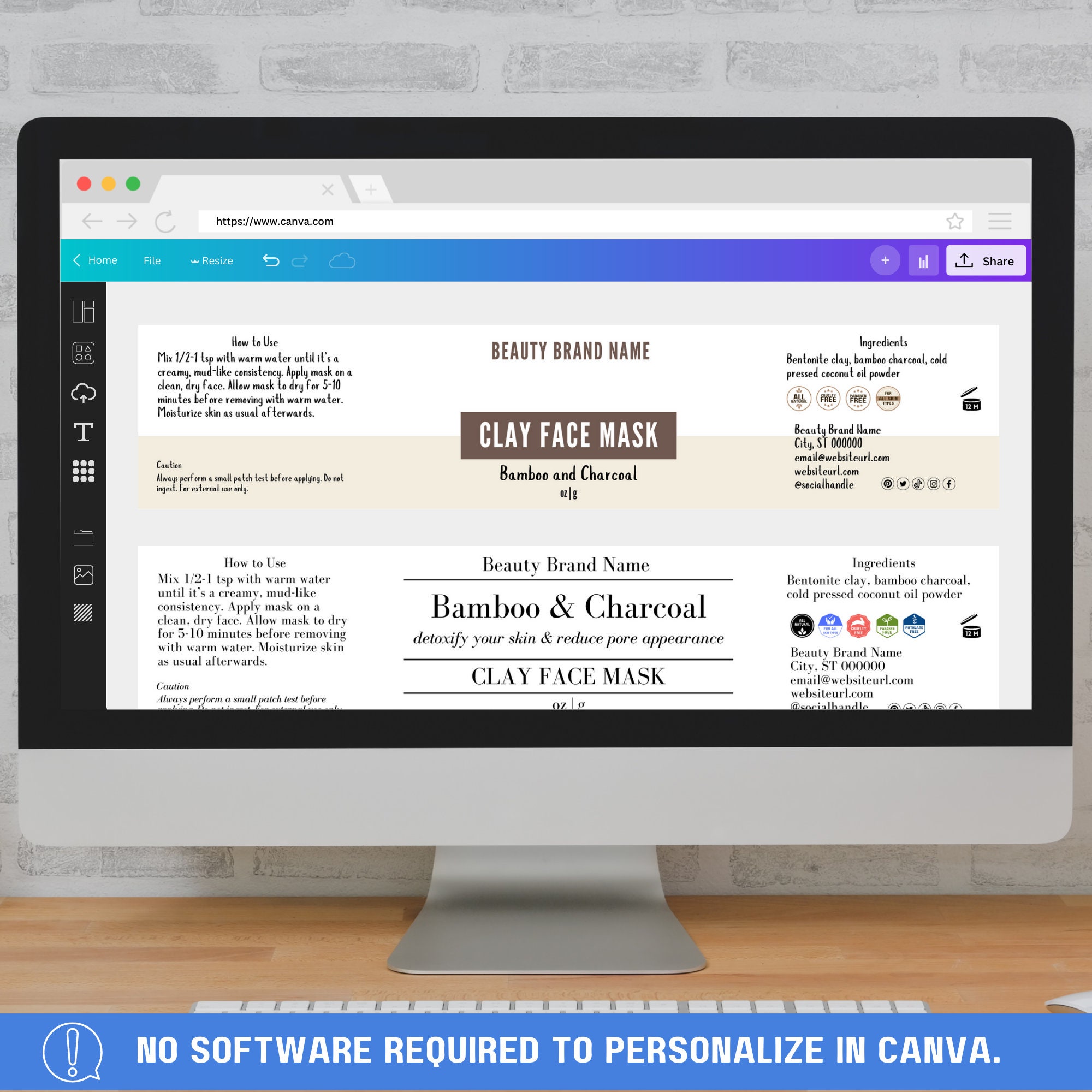 Face Mask Cosmetic Jar Label Template Customizable Handmade Beauty ...