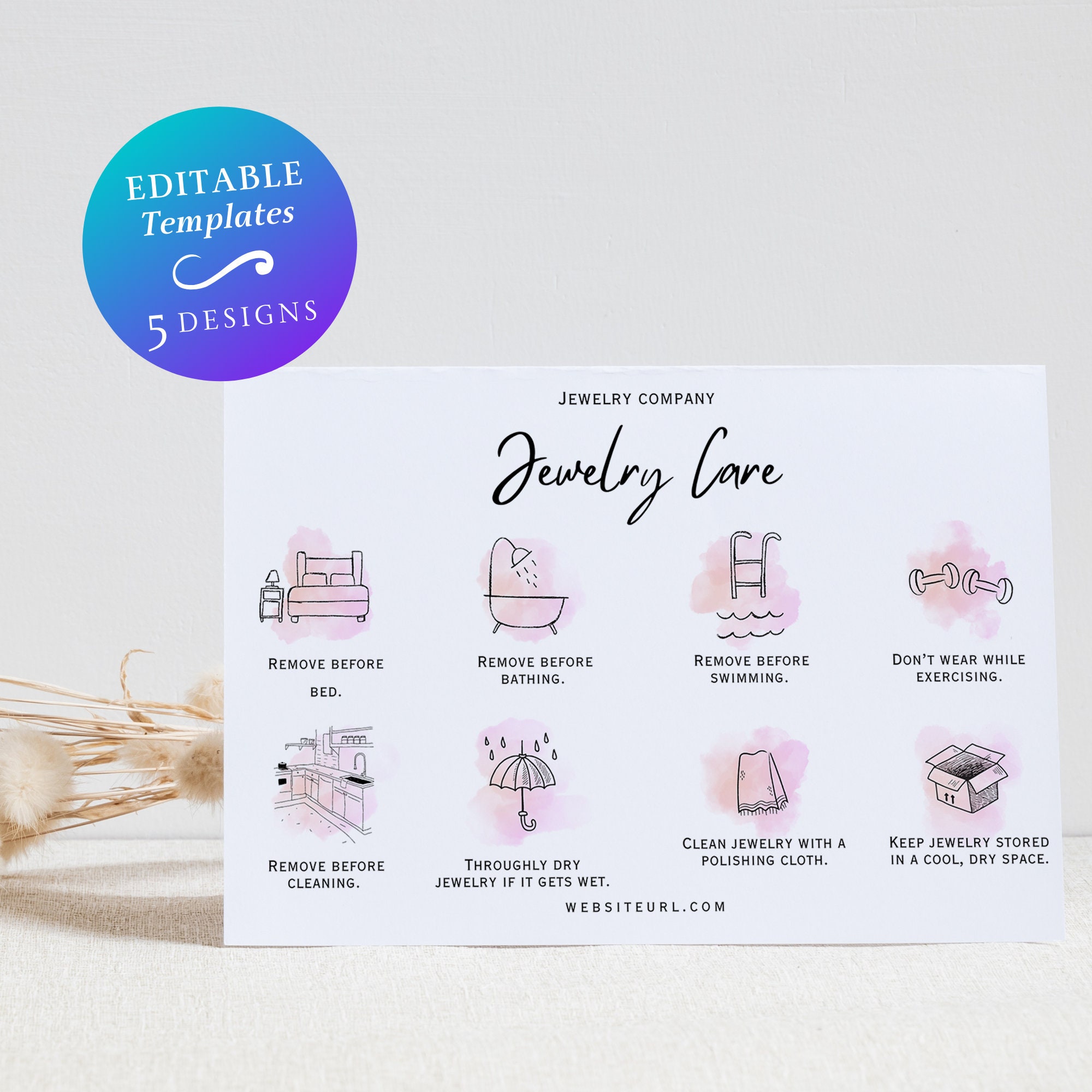 Editable Jewelry Care Card Insert Template DIY Jewelry Care Card ...