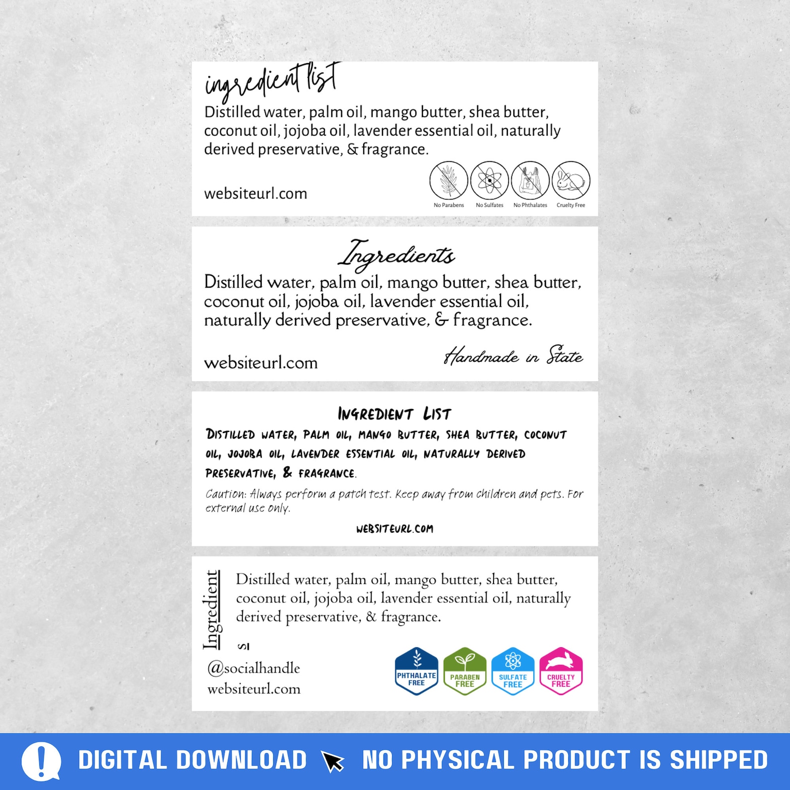 Address Rectangle Ingredient List Label Template Editable Small ...