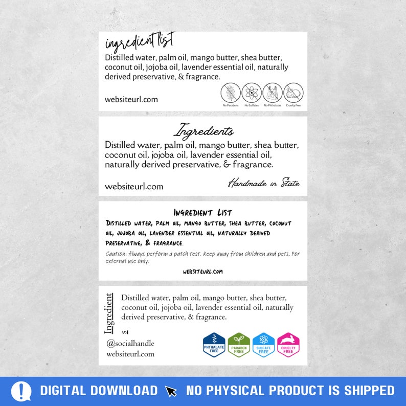 Address Rectangle Ingredient List Label Template Editable Small ...