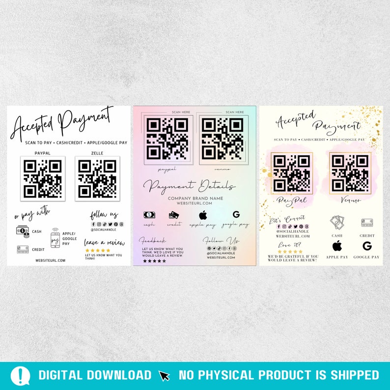 Accepted Payment Table Sign With QR Scan to Pay Code Editable - Etsy