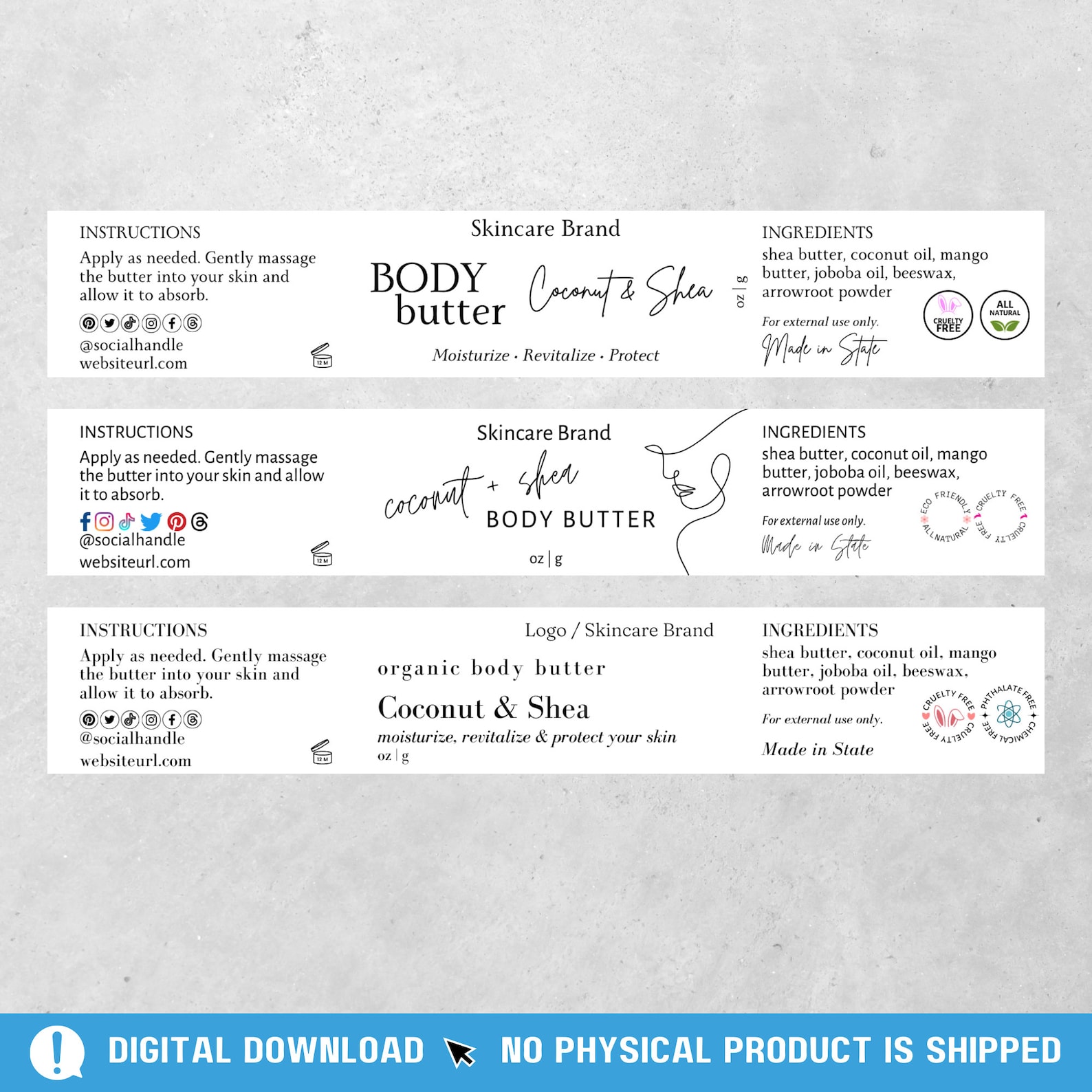 Body Butter Wrap Around Label Template Custom Skincare Jar Label ...