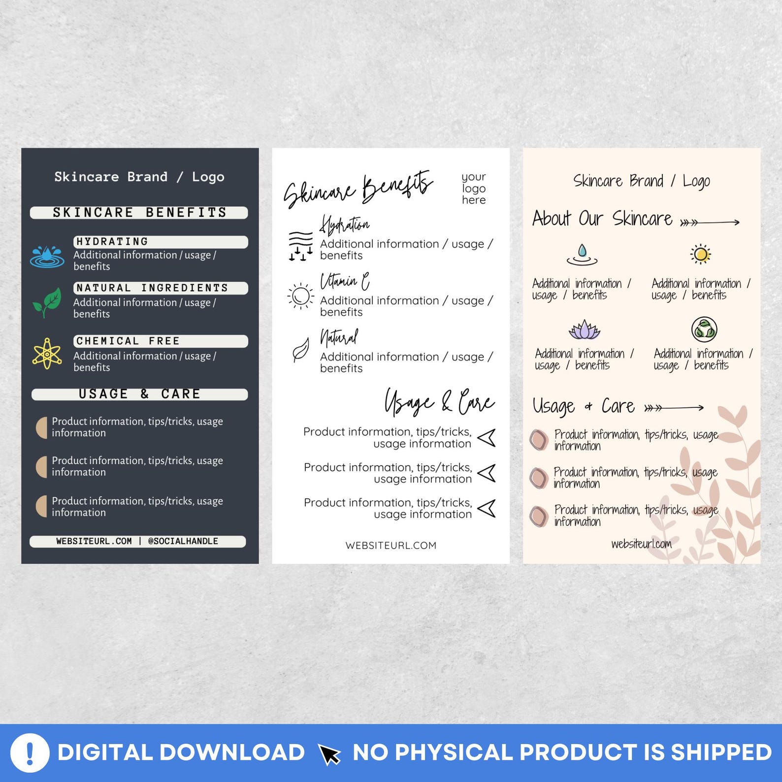 Skincare, Beauty, or Cosmetic Information Care Card Template DIY ...