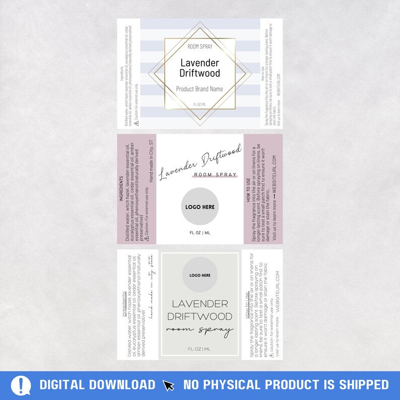 Fragrance Room Spray Label Template Custom Linen Spray Label DIY Room ...