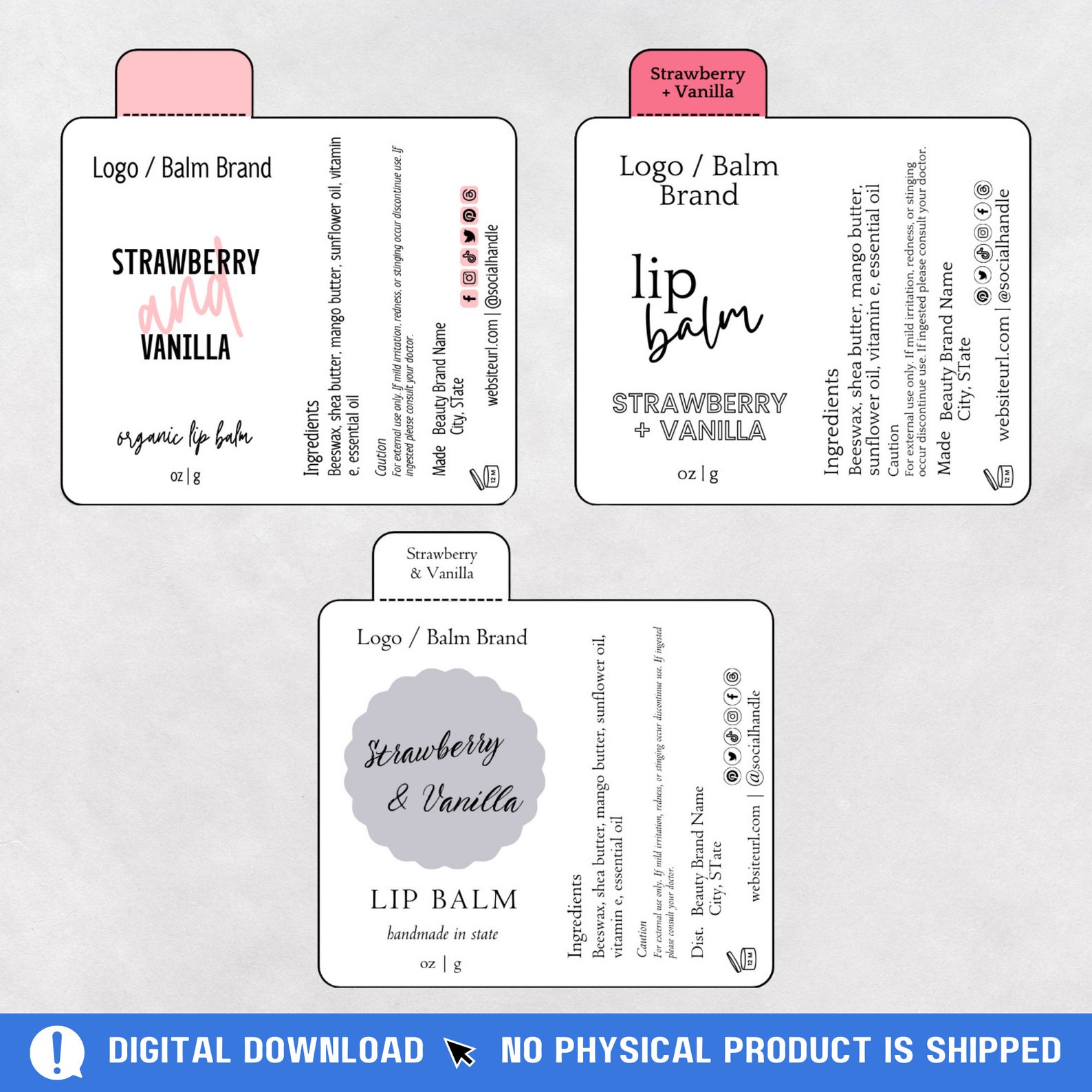 Customizable Lip Balm Tube Label Template Editable Lip Balm Label With ...