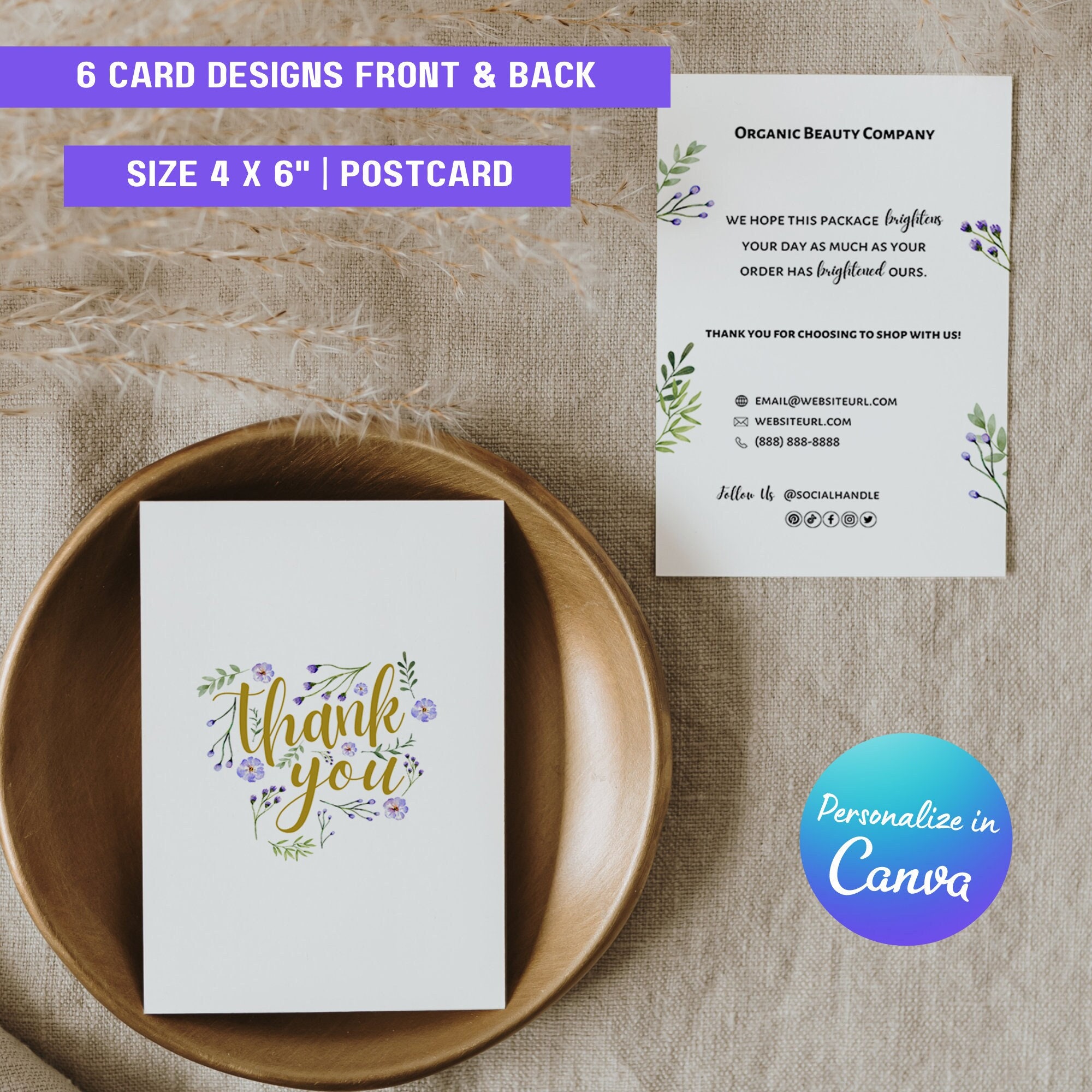 Editable 4x6 Thank You Card Template for Handmade Item Thank You for ...