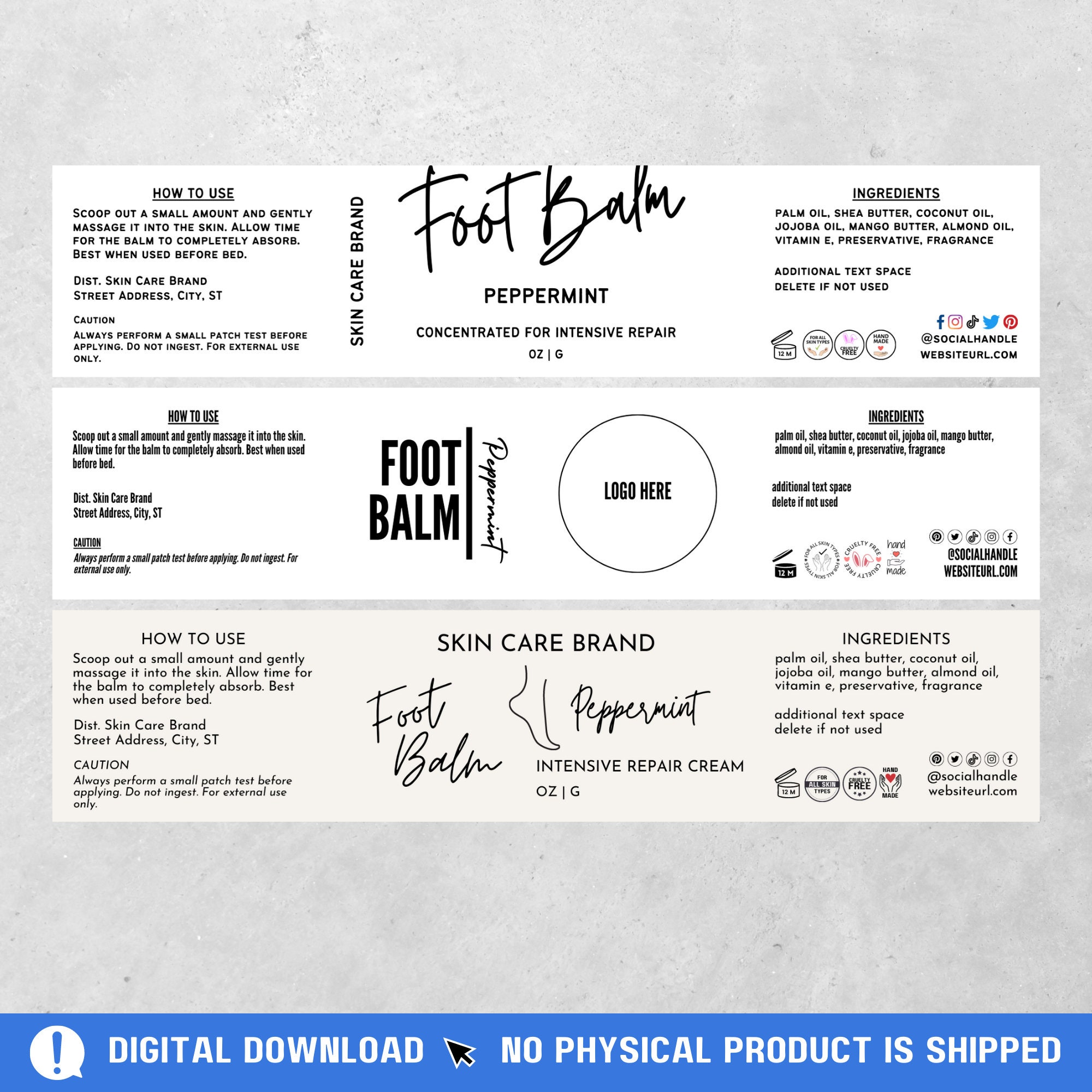Foot Balm Wrap Around Cosmetic Jar Label Template Editable Lotion ...