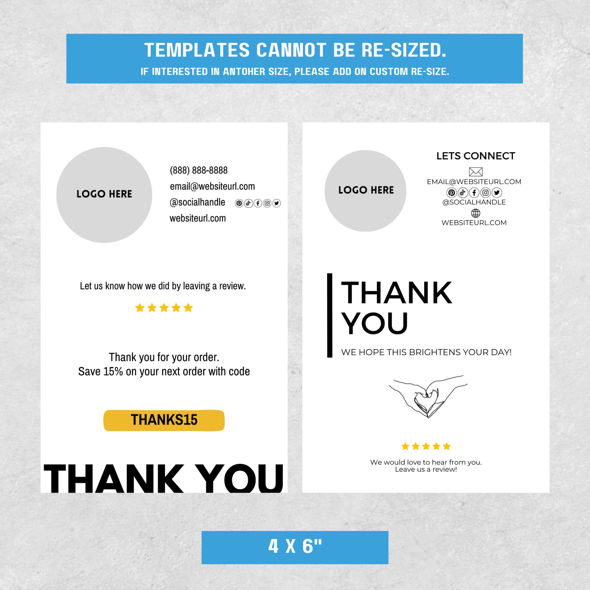 Thank You Card Insert Template for Small Business Editable Thank You ...