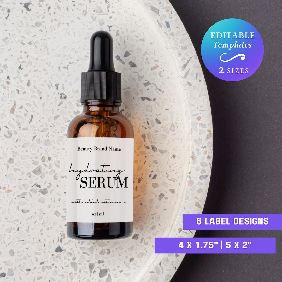 Cosmetic Serum Bottle Label Template Skincare Serum Dropper Label ...