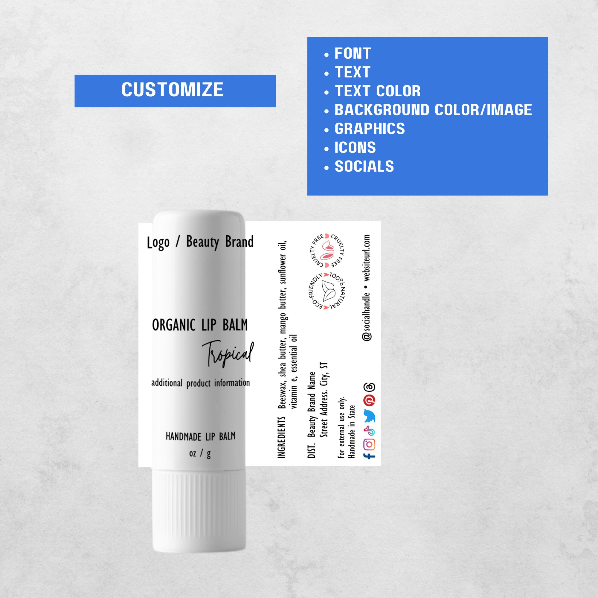 Organic Lip Balm Tube Label Template Custom Handmade Lipstick Tube ...