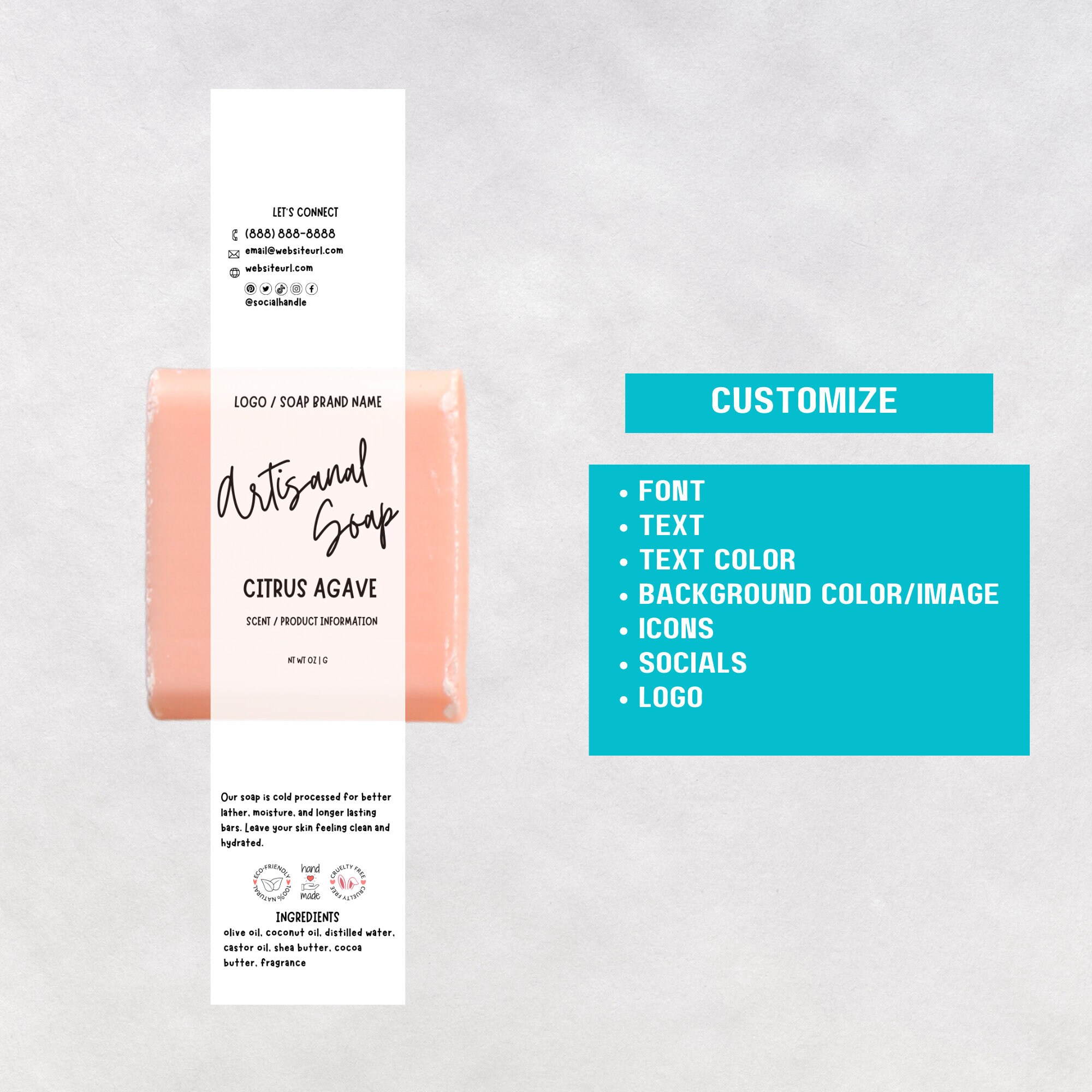 Vertical Wrap Around Soap Band Label Template Editable Modern Soap Bar ...