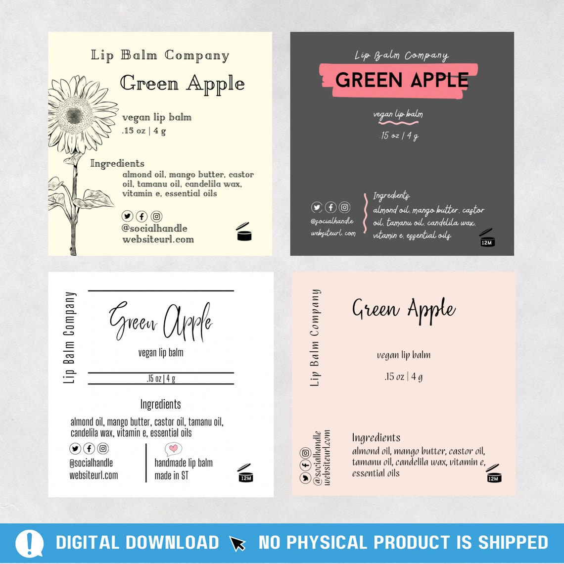 Printable Lip Balm Label Template DIY Blank Tube Lip Balm Label ...