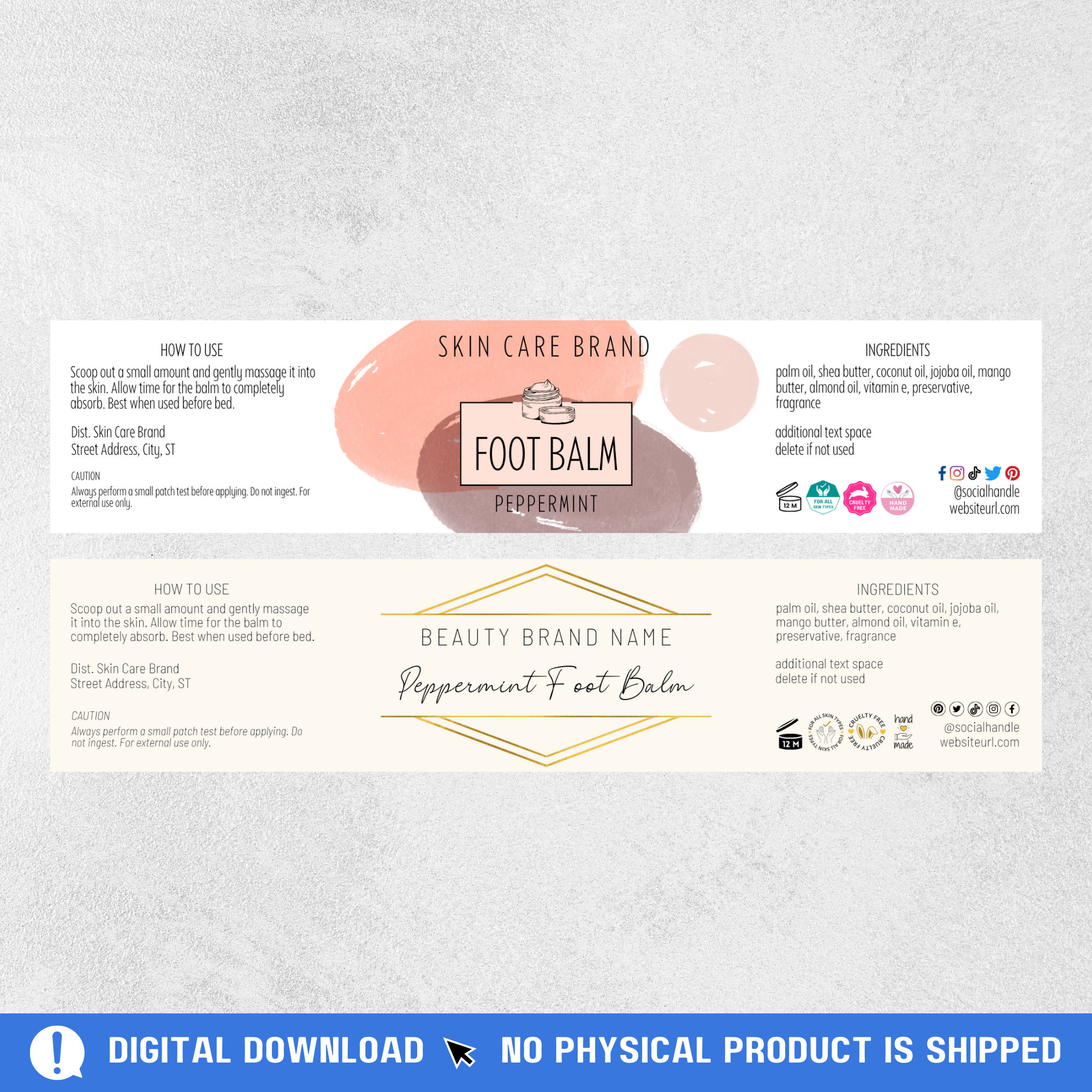 Foot Balm Wrap Around Cosmetic Jar Label Template Editable Lotion ...