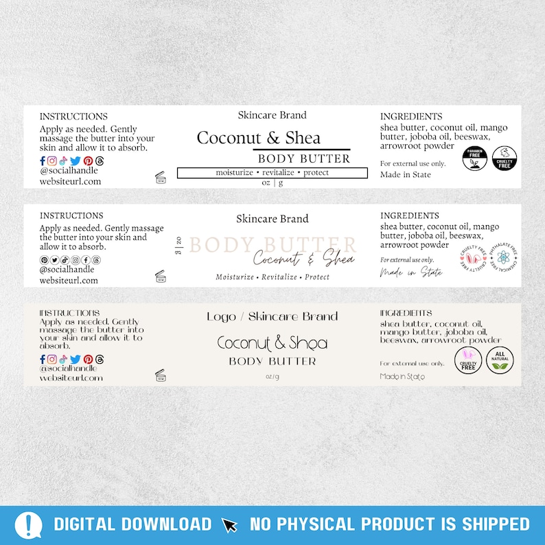 Body Butter Wrap Around Label Template Custom Skincare Jar Label ...