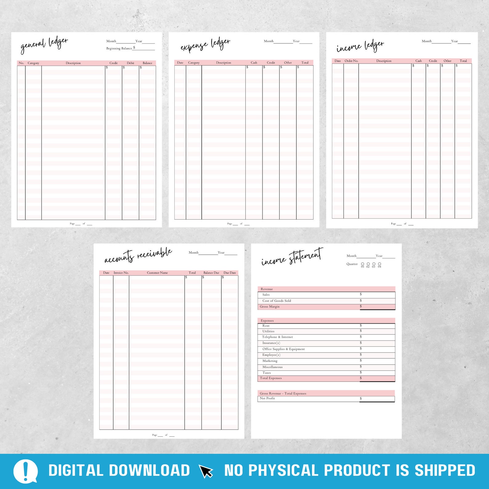 DIY Small Business Accounting Bundle Template Editable Accounting Ledger, Income Statement ...