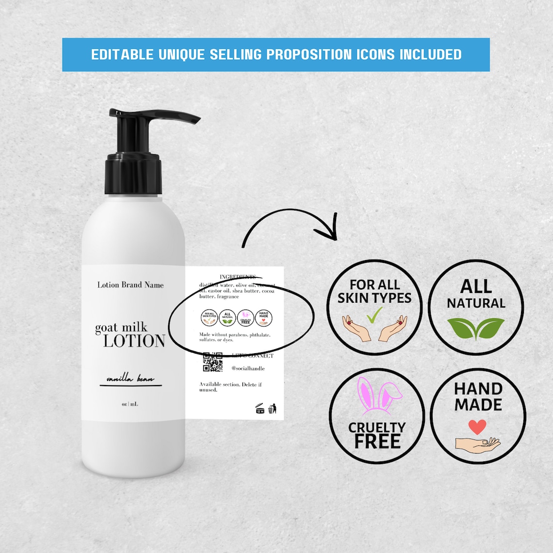 Editable Lotion Bottle Label Template in Canva Handmade Goat Milk ...