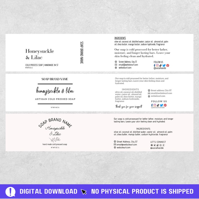 Soap Bar Label Template for Handmade Soaps Pretty Editable Organic Soap ...