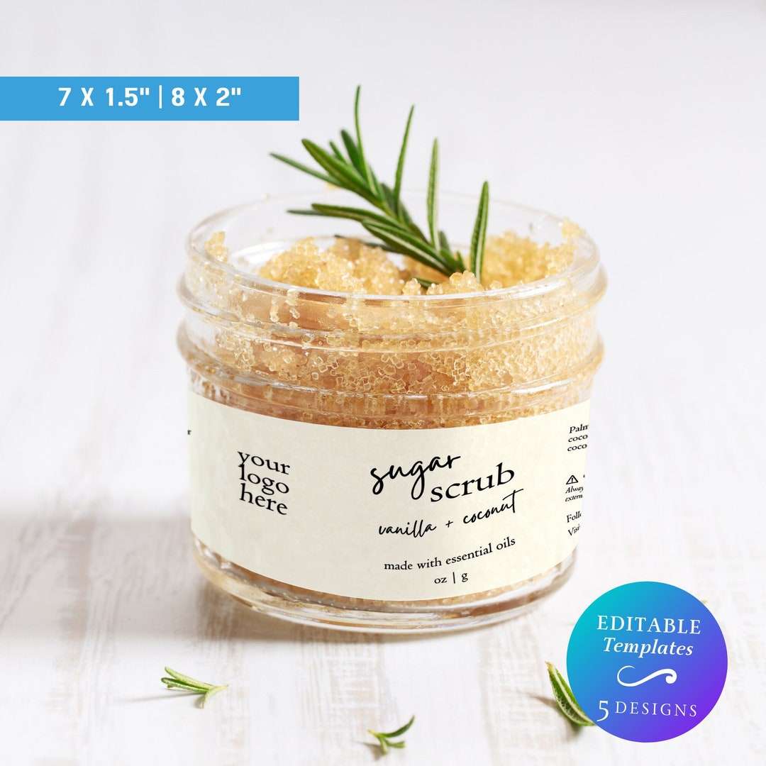 Sugar Scrub Wrap Around Label Template Editable Handmade Cosmetic Jar ...
