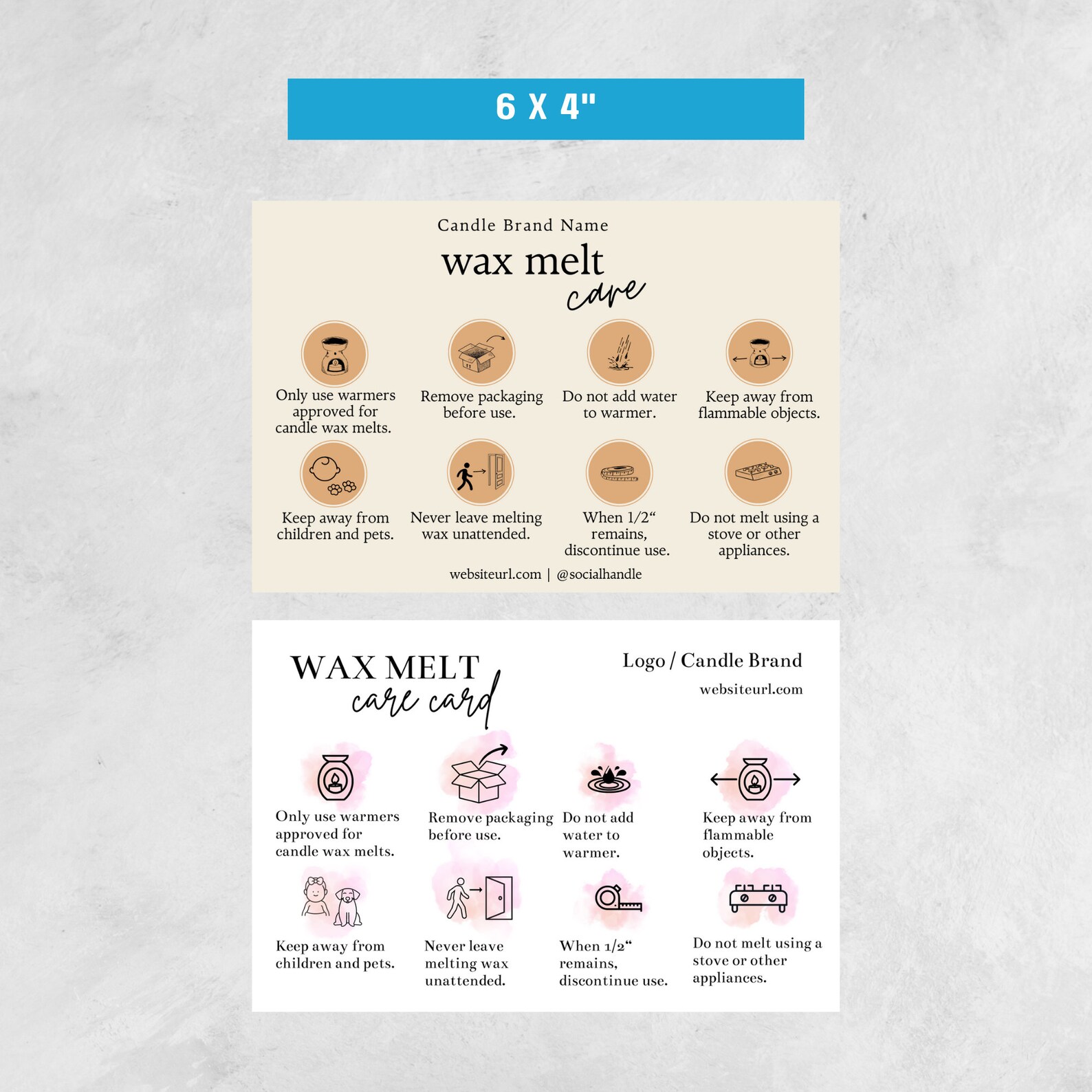 Candle Wax Melt Safety Care Card Template Editable Soy Wax Melt Care ...