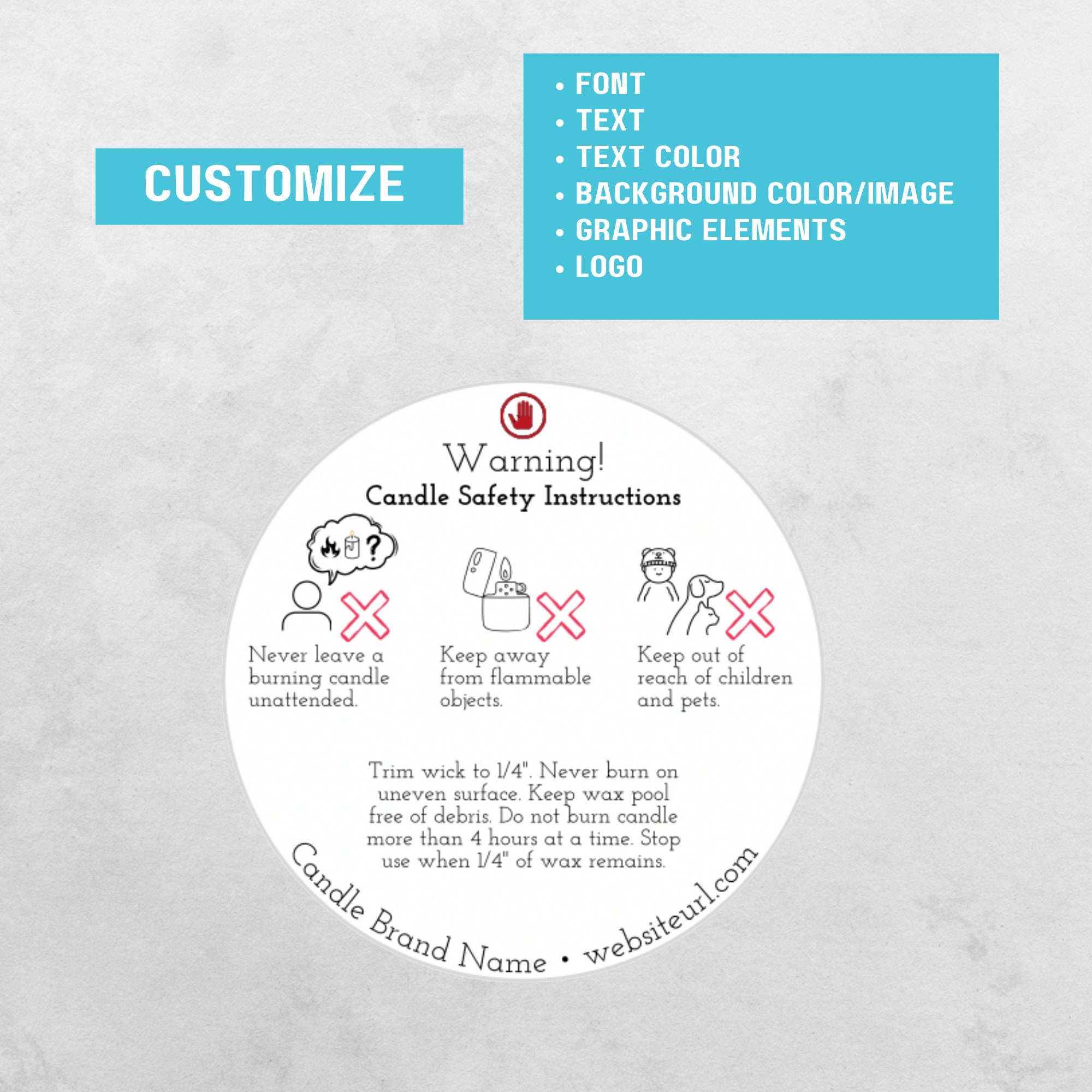 Candle Safety Instruction Label Template Custom Round Candle Safety ...