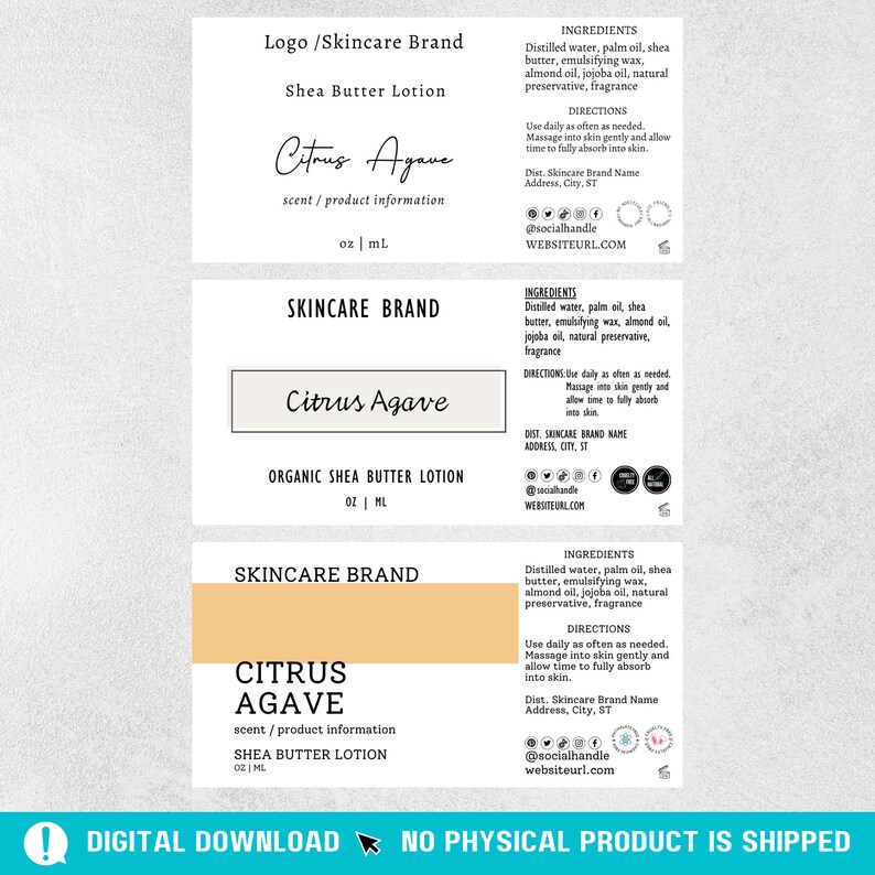 Shea Butter Lotion Label Template Editable Minimal Organic Lotion Label ...