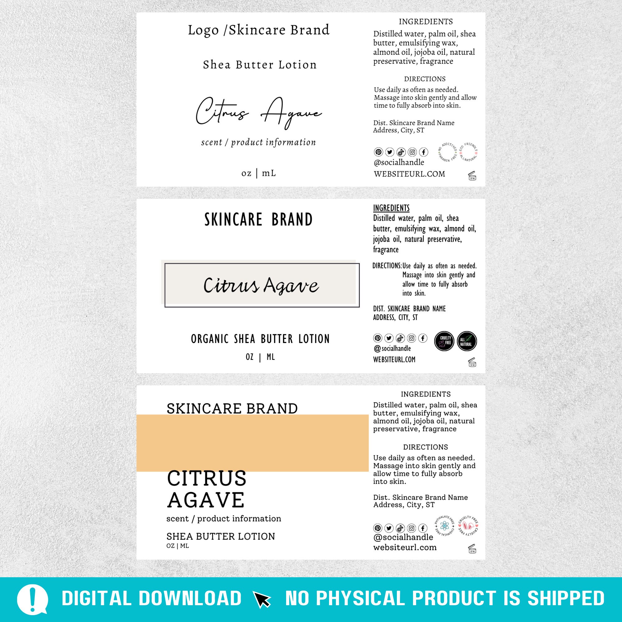 Shea Butter Lotion Label Template Editable Minimal Organic Lotion Label ...