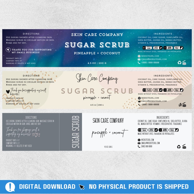 Hand & Body Skincare Sugar Scrub Label Template Custom Sugar Scrub Foot ...