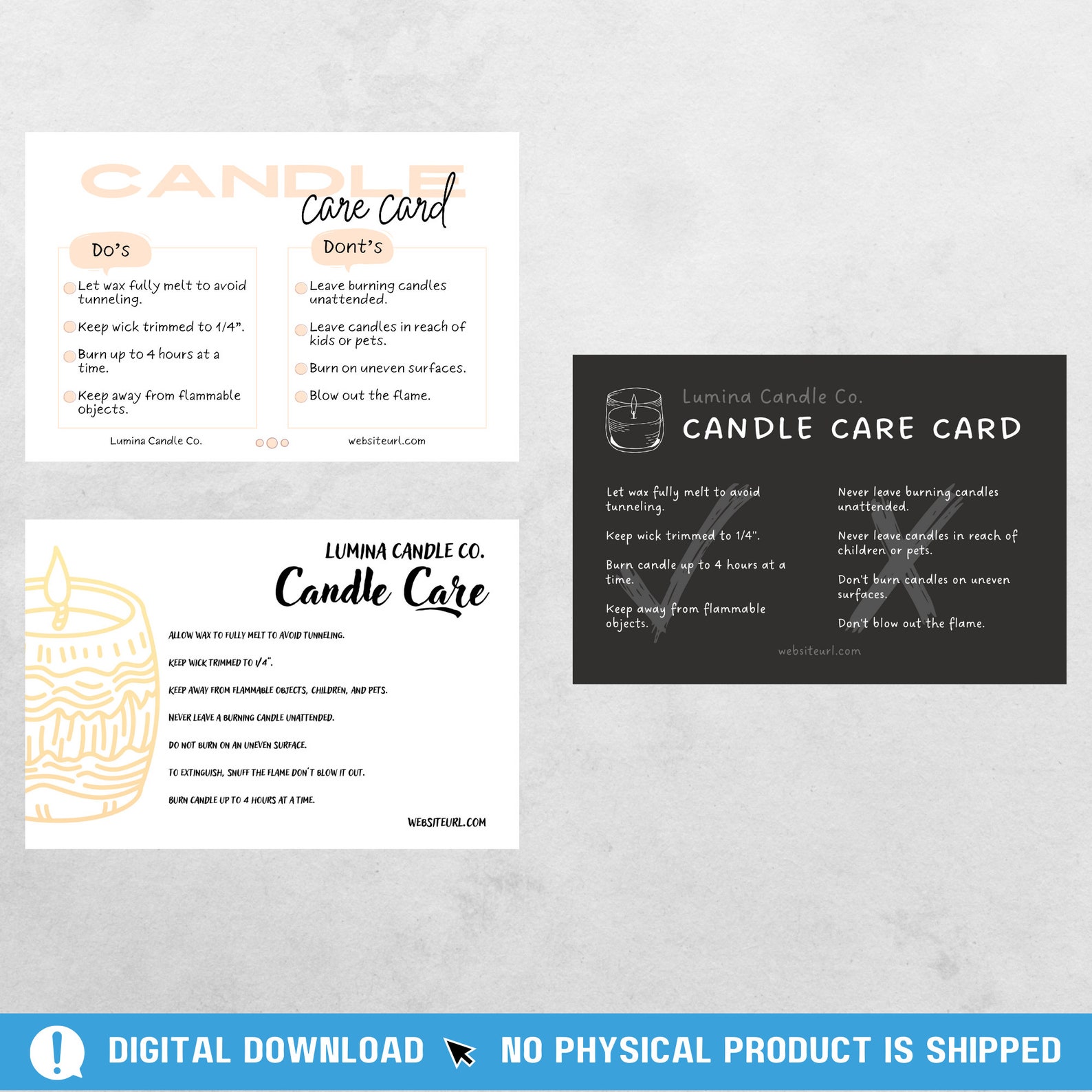 Printable Candle Care Card Templates 6x4 Candle Care Cards Small ...