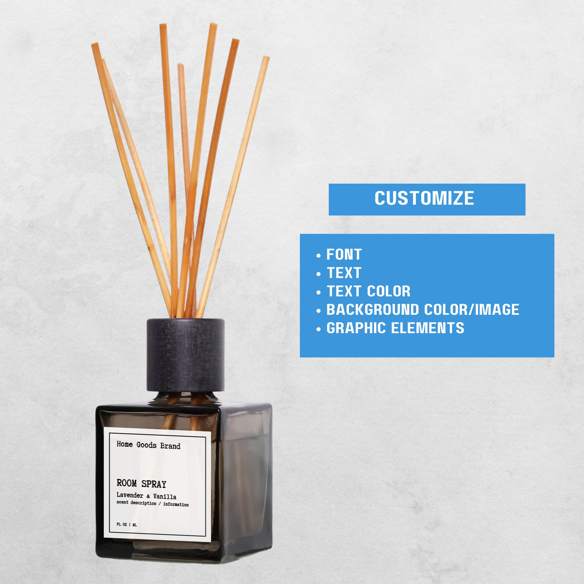 Square Reed Diffuser Label Template Editable Essential Oil Diffuser ...