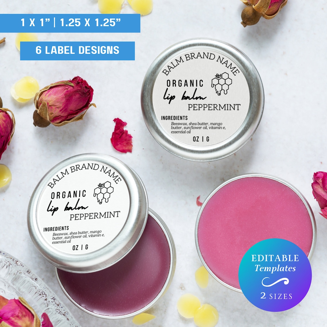 Editable Round Lip Balm Label Template Custom Circle Lip Balm Tin Label ...