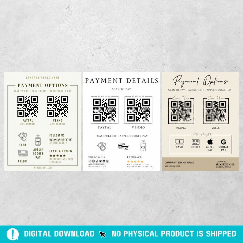 Accepted Payment Table Sign With QR Scan to Pay Code Editable - Etsy