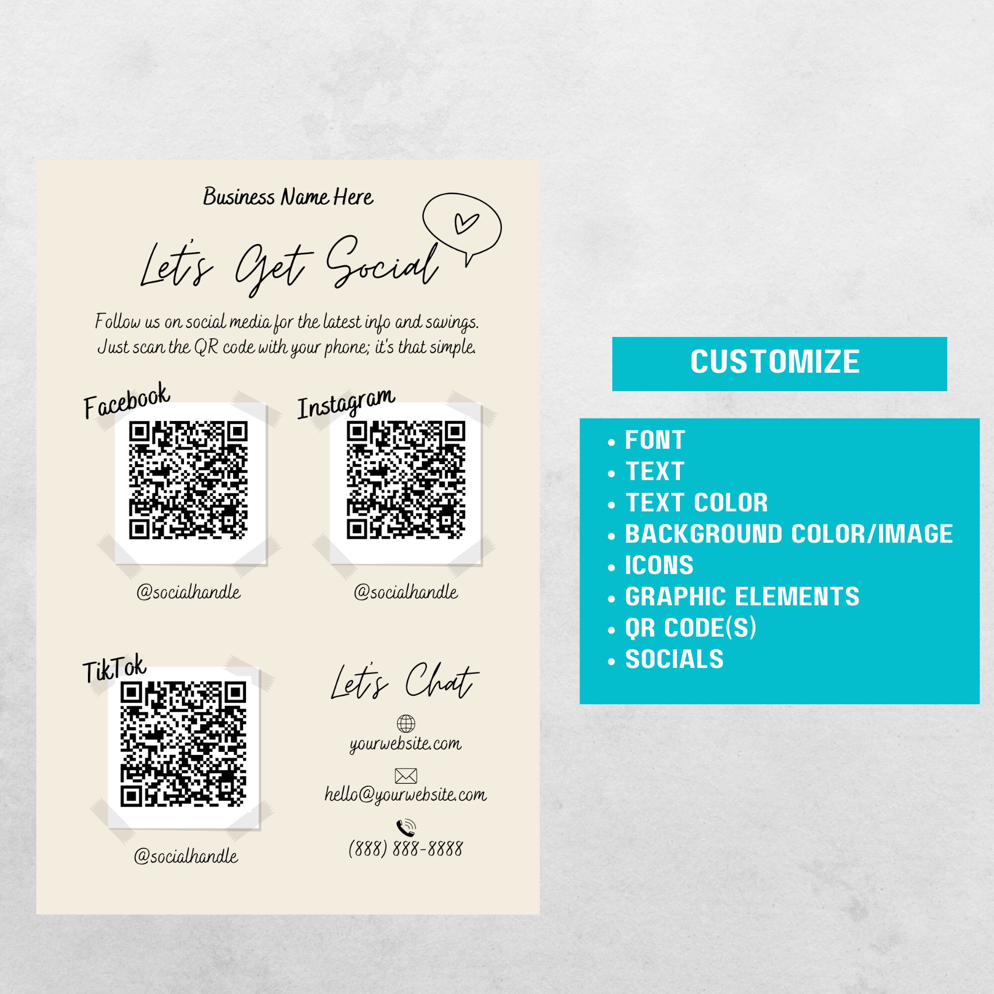 Social Media QR Customizable Card Template Small Business Social Card ...