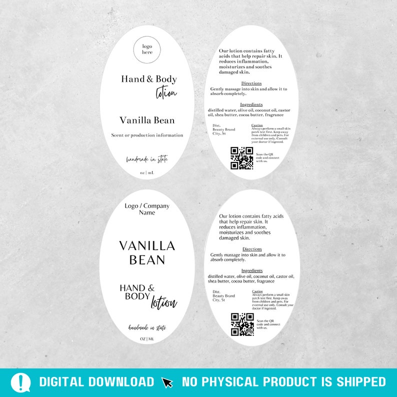Oval Hand & Body Lotion Label Template Editable Oval Lotion Label ...