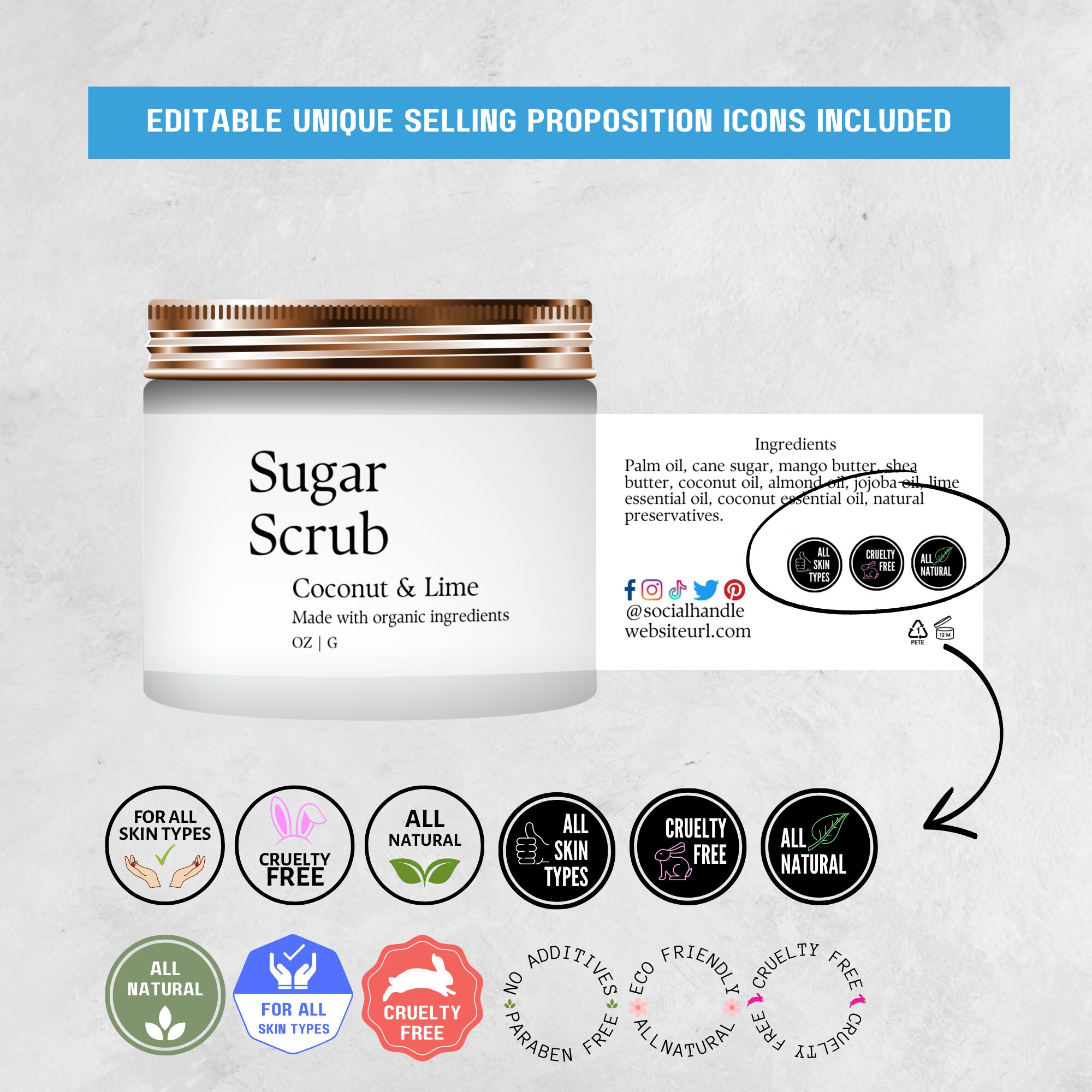 Skincare Sugar Scrub Wrap Around Label Template Editable Hand/body ...
