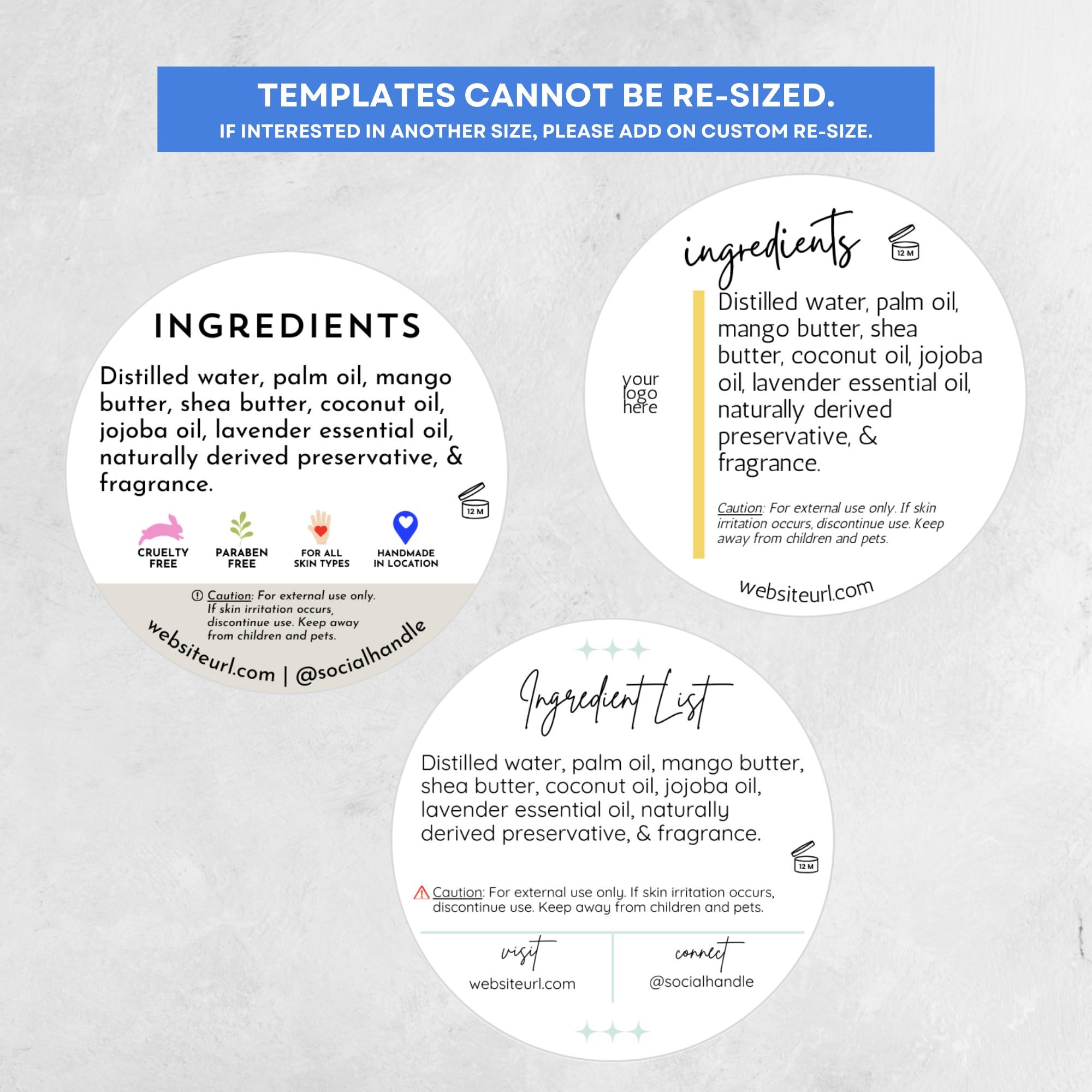Round Ingredient List Label Template Editable Ingredients Label for ...
