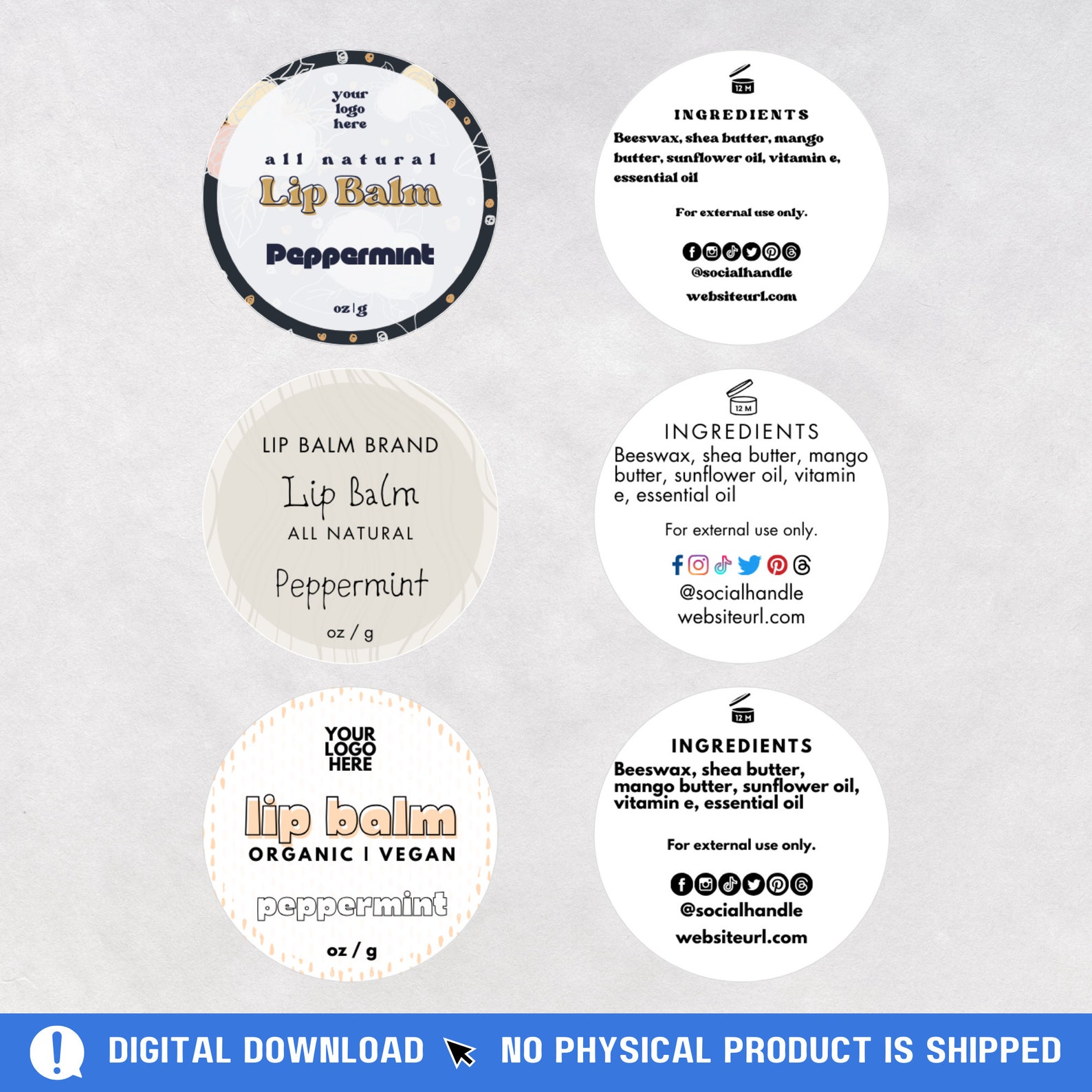 Editable Round Lip Balm Label With Ingredients Canva Template DIY Round ...