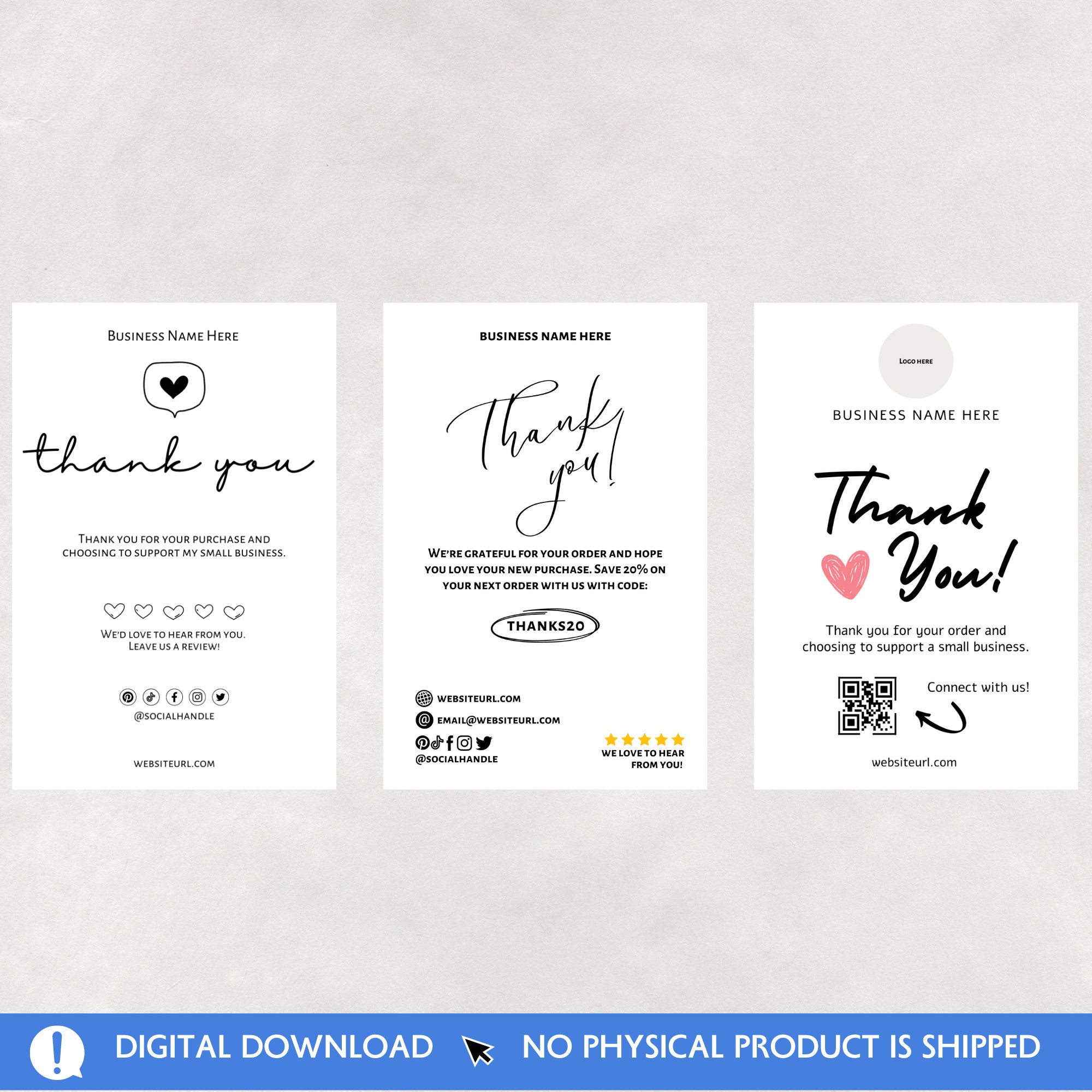 Small Business Thank You Insert Card Template Editable 4x6 Thank You ...