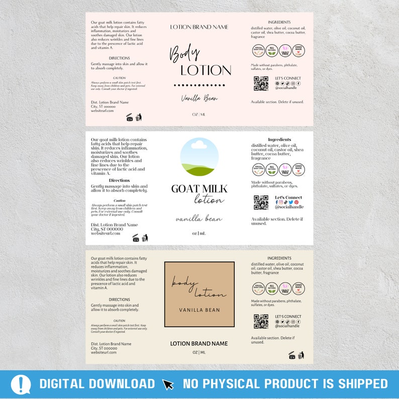 Editable Lotion Bottle Label Template in Canva Handmade Goat Milk ...
