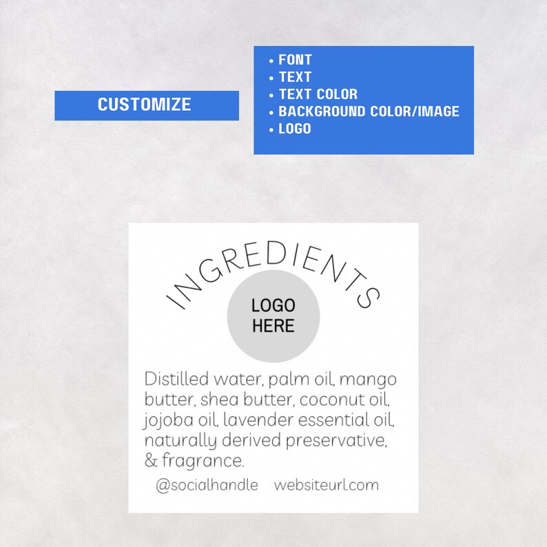 Ingredient List Label Template Square DIY Bath, Beauty or Cosmetic ...