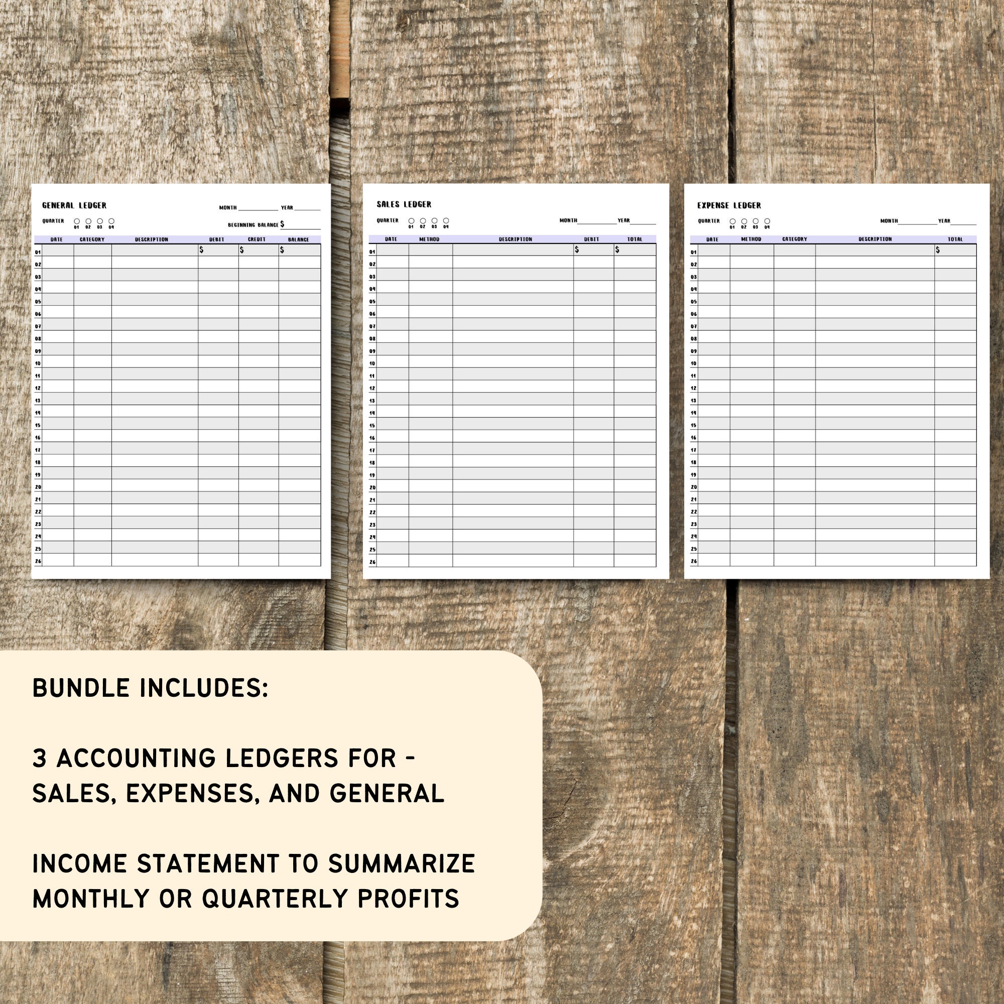 Basic Accounting Ledger Templates DIY Printable Sales Expenses General ...