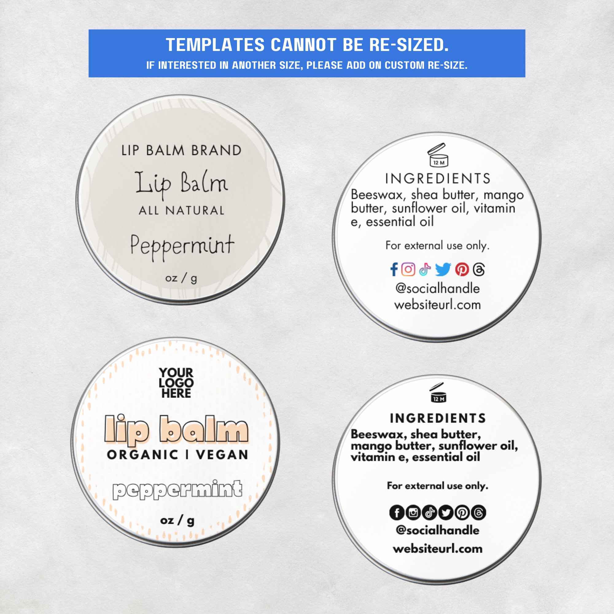 Editable Round Lip Balm Label With Ingredients Canva Template DIY Round ...