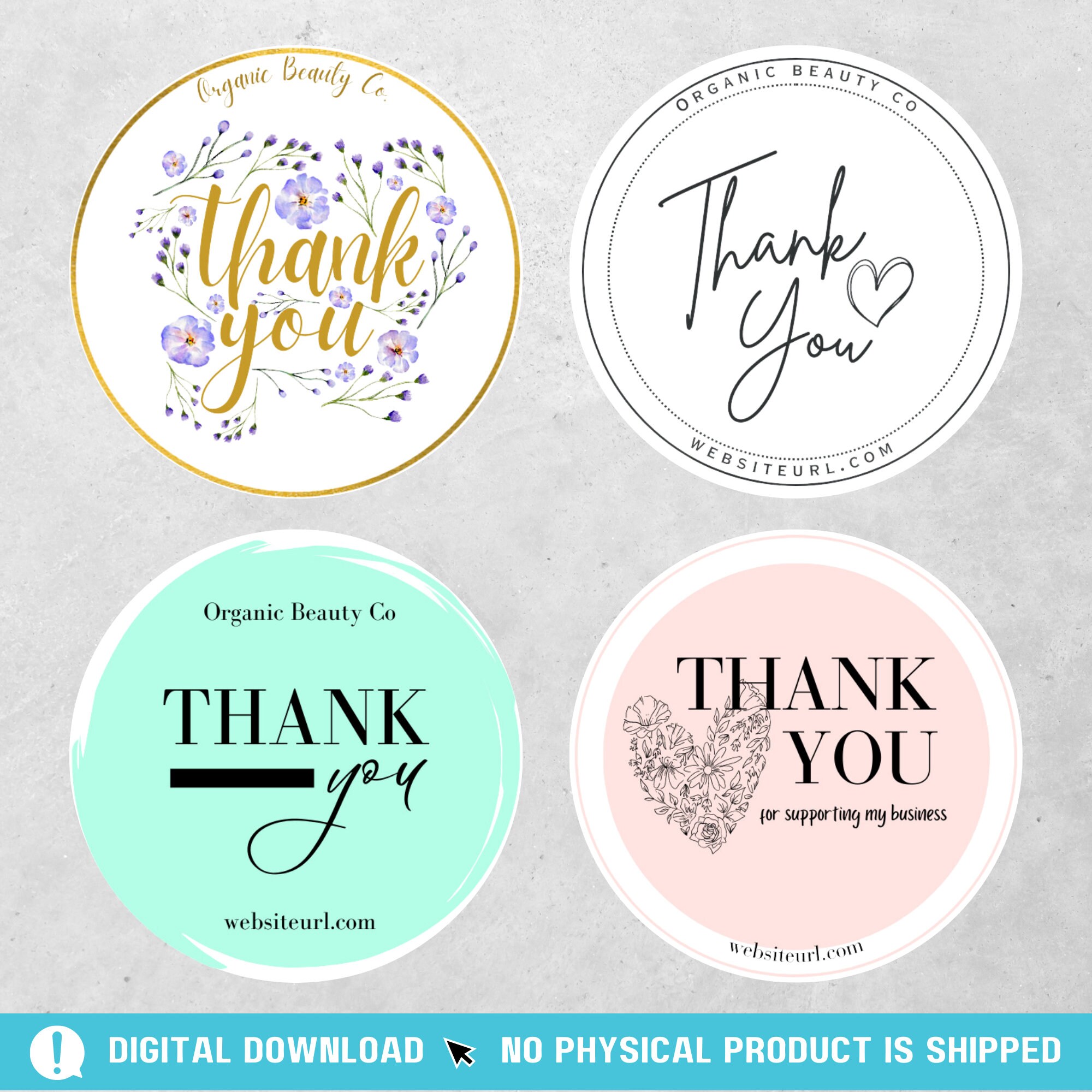 Round Thank You Card Label Template Edit in Canva 2x2 3x3 Thank You for ...