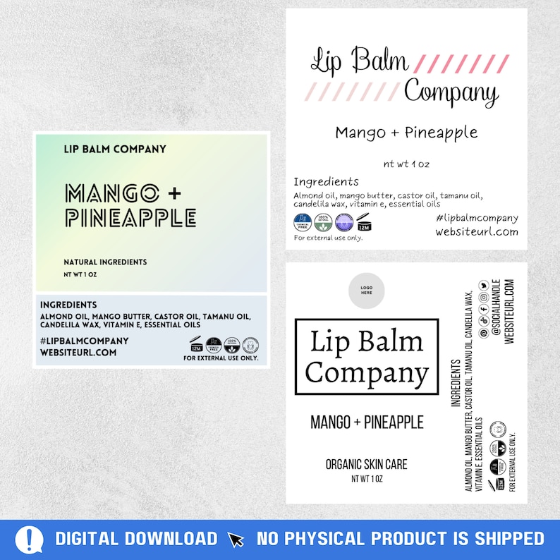 Editable Lip Balm Label Template for Canva DIY Organic Lip Balm Tube ...