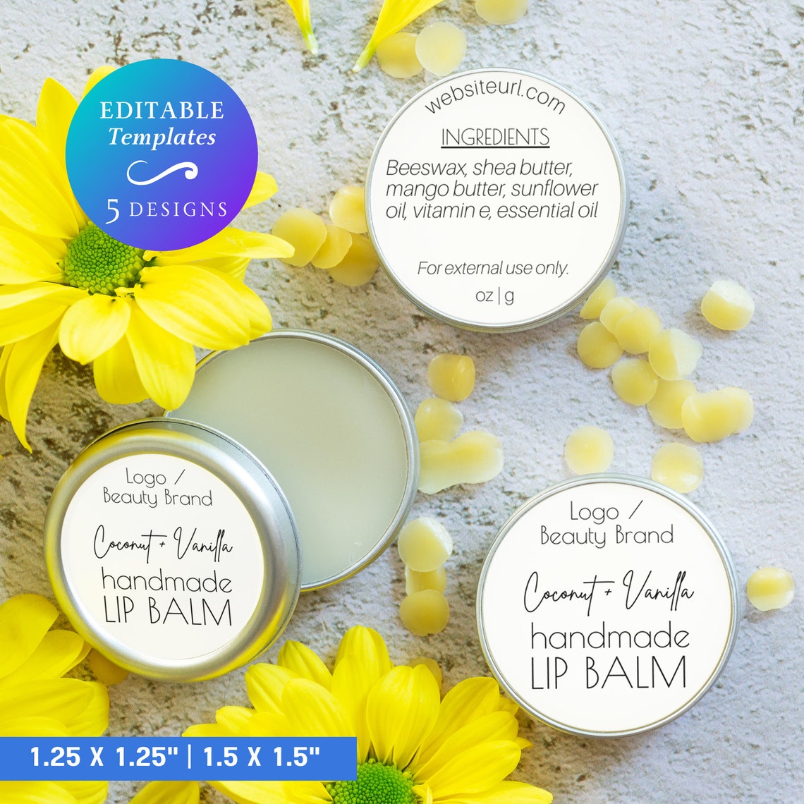 Circle Top & Bottom Lip Balm Label Template Editable Handmade Lip Balm ...
