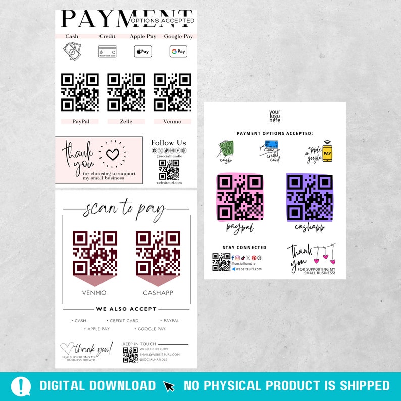 Accepted Payment QR Code Sign Template Scan to Pay Canva Template DIY ...