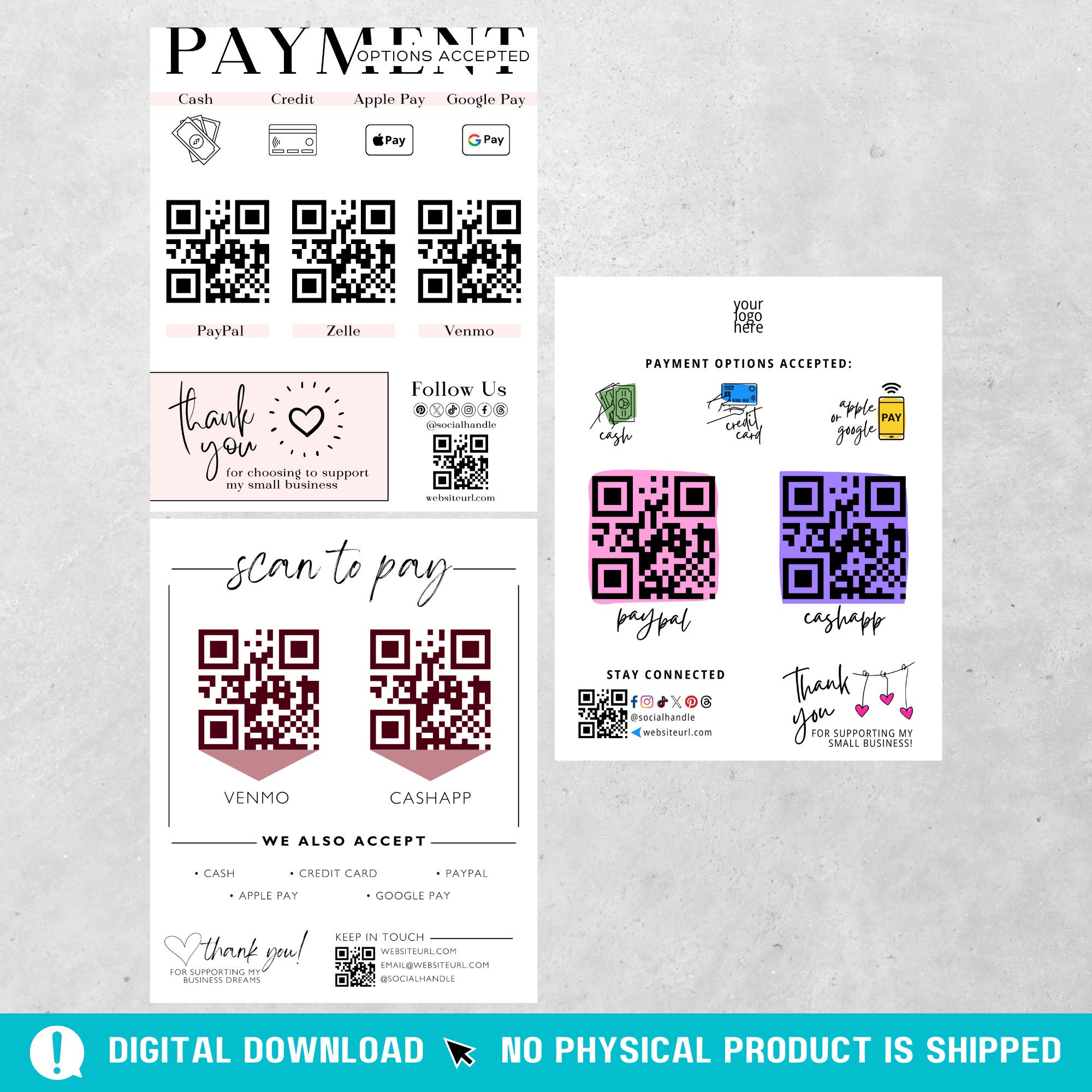 Accepted Payment QR Code Sign Template Scan to Pay Canva Template DIY ...